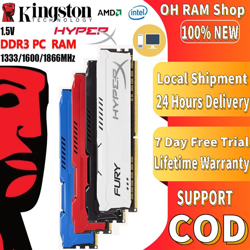 Kingston HyperX FURY เดสก์ท็อป RAM DDR3 4GB 8GB 1600MHZ 1866MHZ 1333mhz หน่วยความจำสำหรับเล่นเกม ...