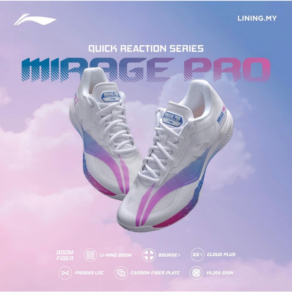 LI-NING รองเท้าแบดมินตัน MIRAGE PRO 1 👟 คล่องตัว ว่องไว 💨 💜🤍🌈 [WHITE ...