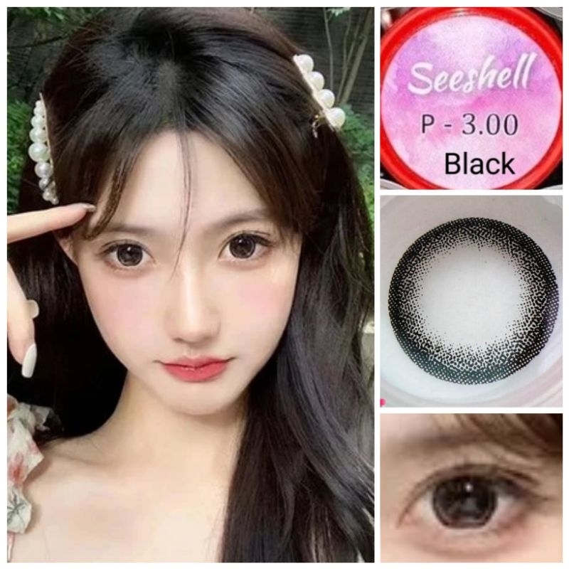 คอนแทคเลนส์ รุ่น Seeshell สีดำ/Black มีค่าสายตา (0.00)-(-7.00) | Shopee ...