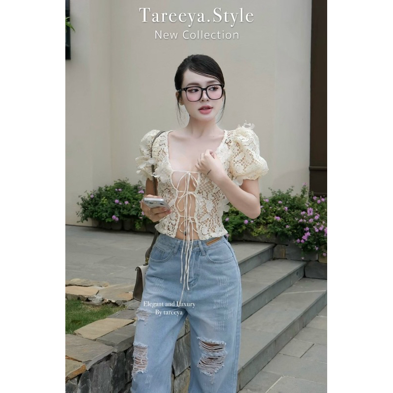 เสื้อลายลูกไม้ผูกหน้าสุดเซ็กซี่ G390 | Shopee Thailand