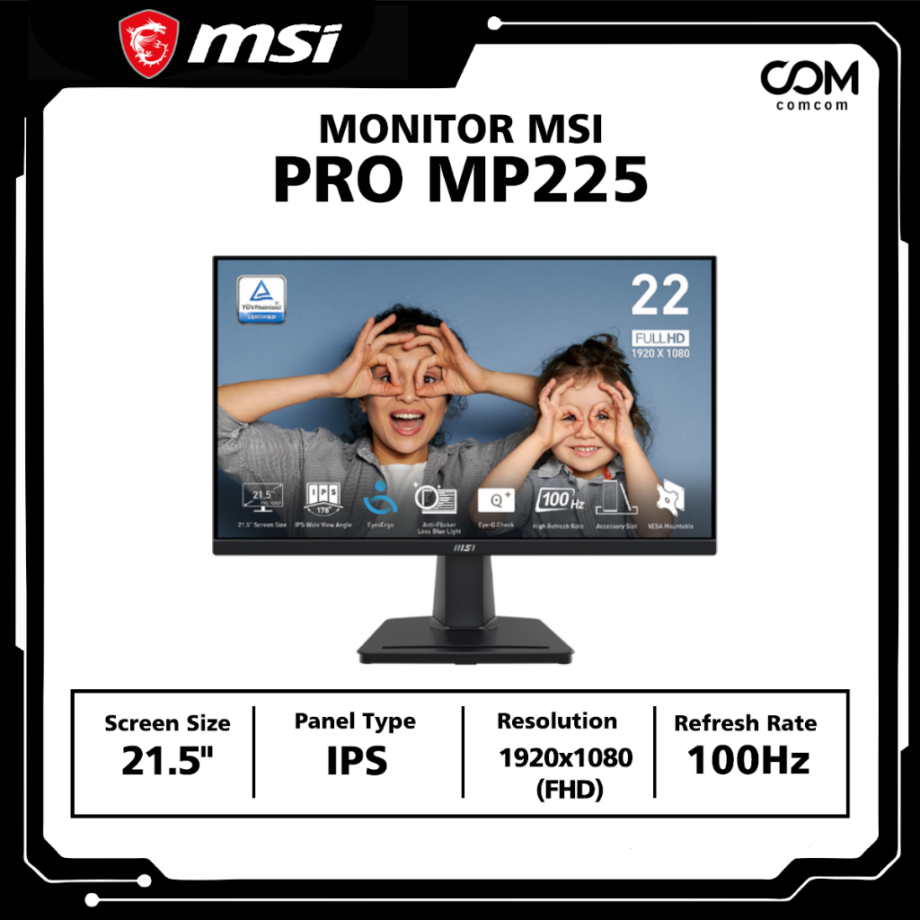 MONITOR (จอมอนิเตอร์) MSI PRO MP225 - 21.5" IPS FHD 100Hz BY COMCOM (3Y ...