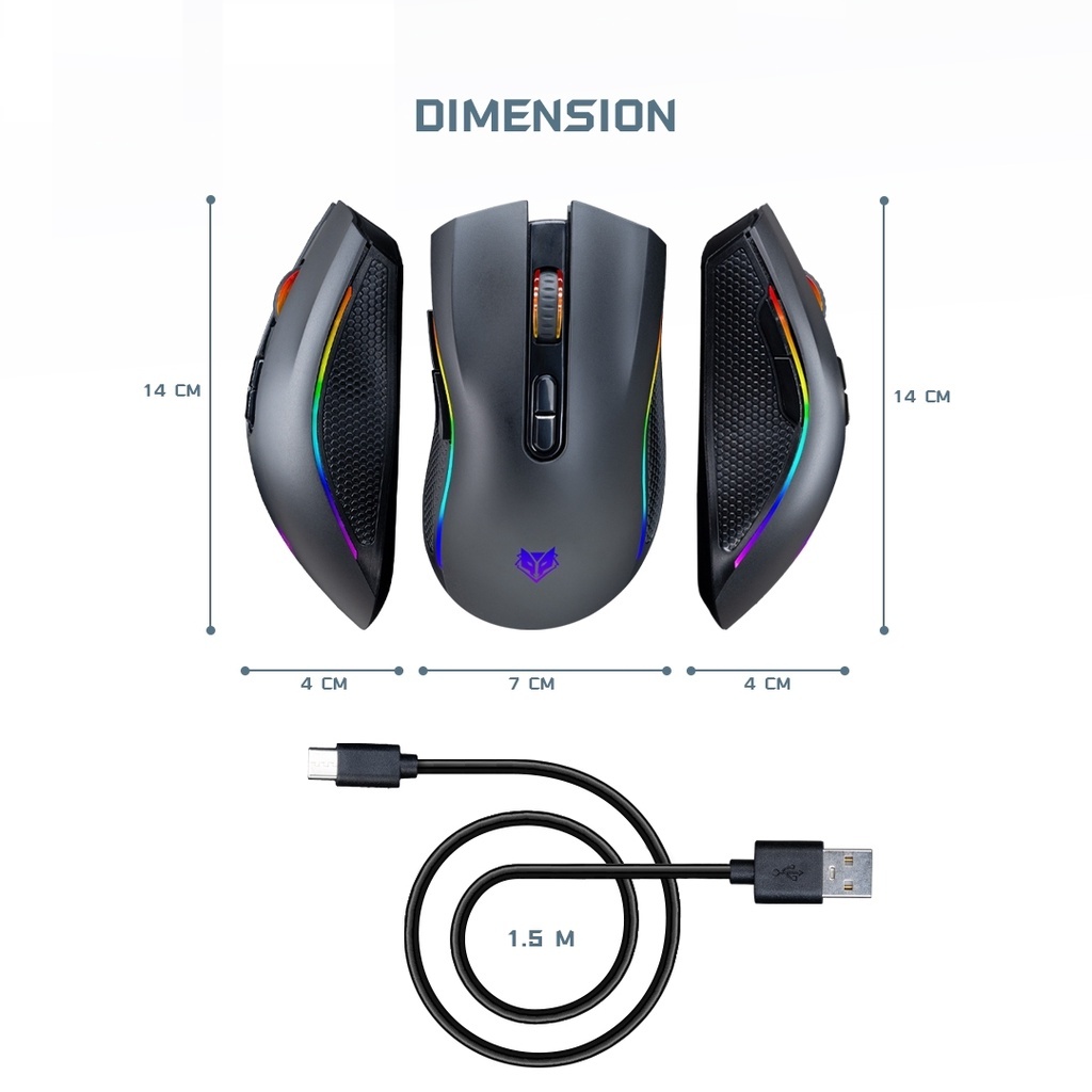 Nubwo เมาส์เกมมิ่งไวเลส เมาส์บลูทูธได้ มีไฟ RGB ปรับ DPI ได้ รับประกัน ...