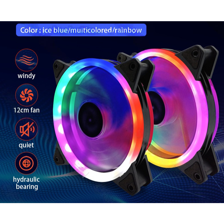 พัดลมคอมพิวเตอร์ พัดลมระบายความร้อน 12cm Dual Ring RGB Cooling Fan 12V ...