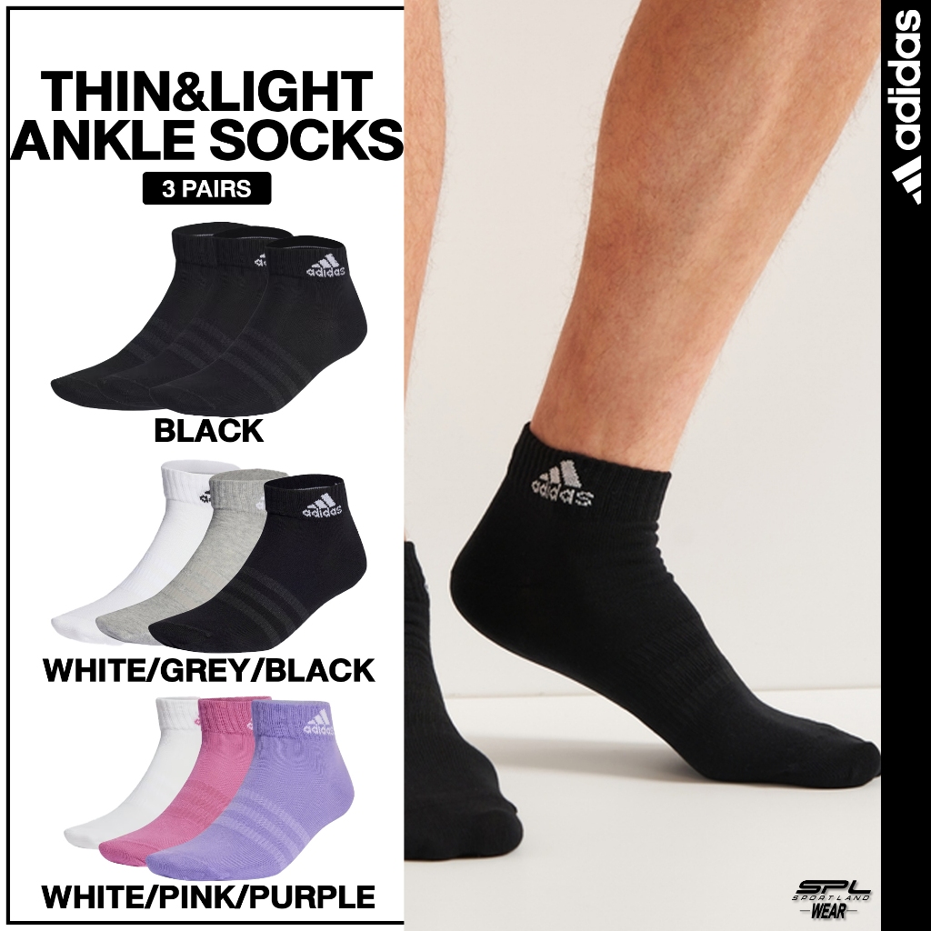 Adidas อาดิดาส ถุงเท้าข้อสั้น Thin and Light Ankle Socks 3 Pairs IC1282 ...