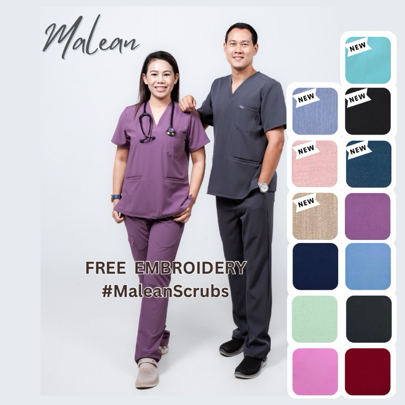 🌟Malean Scrubs ชุดสครับ เสื้อพร้อมกางเกง ปักชื่อหน้าอกให้ฟรี 🌟ดีไซน์ ...