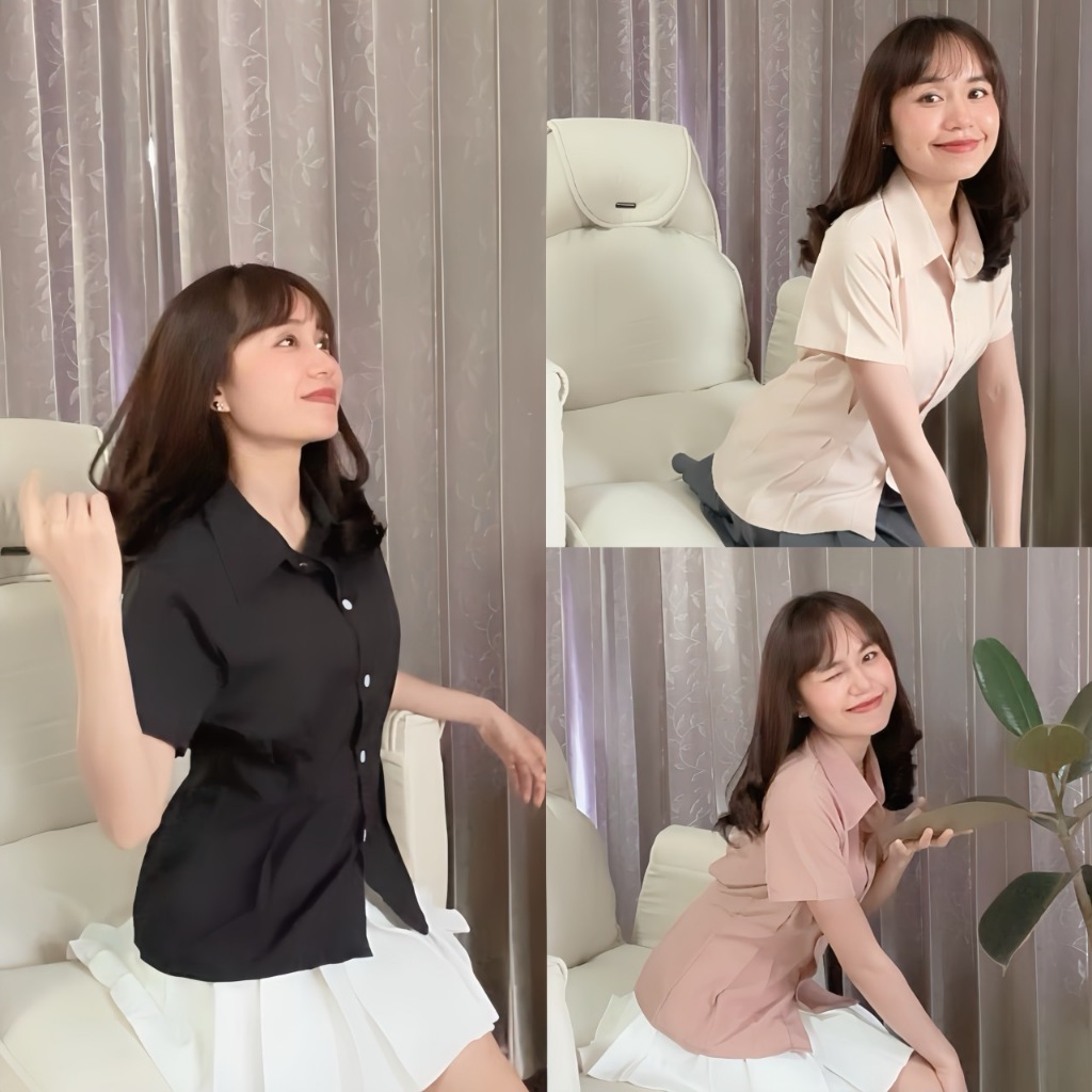 เสื้อคอปกเอวจีบ รุ่น Sweetie Rose | Shopee Thailand