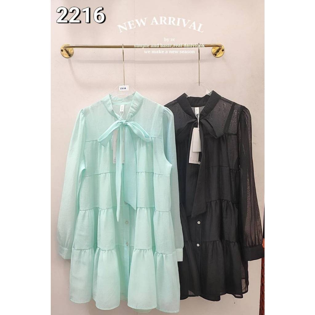 X-N2216# มินิเดรชผ้าซีทู โบว์ผูกคอ แต่งด้วยกระดุมเพชร งานลูกคุณหนู ไม่ ...