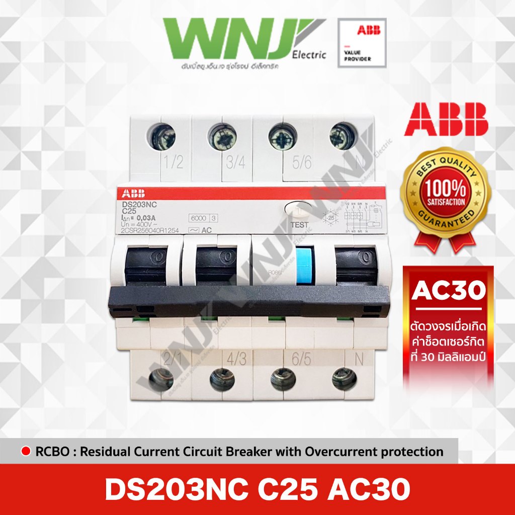 ABB RCBO กันดูดรุ่น DS203NC C25 AC30 ขนาด 25 แอมป์(A) | Shopee Thailand