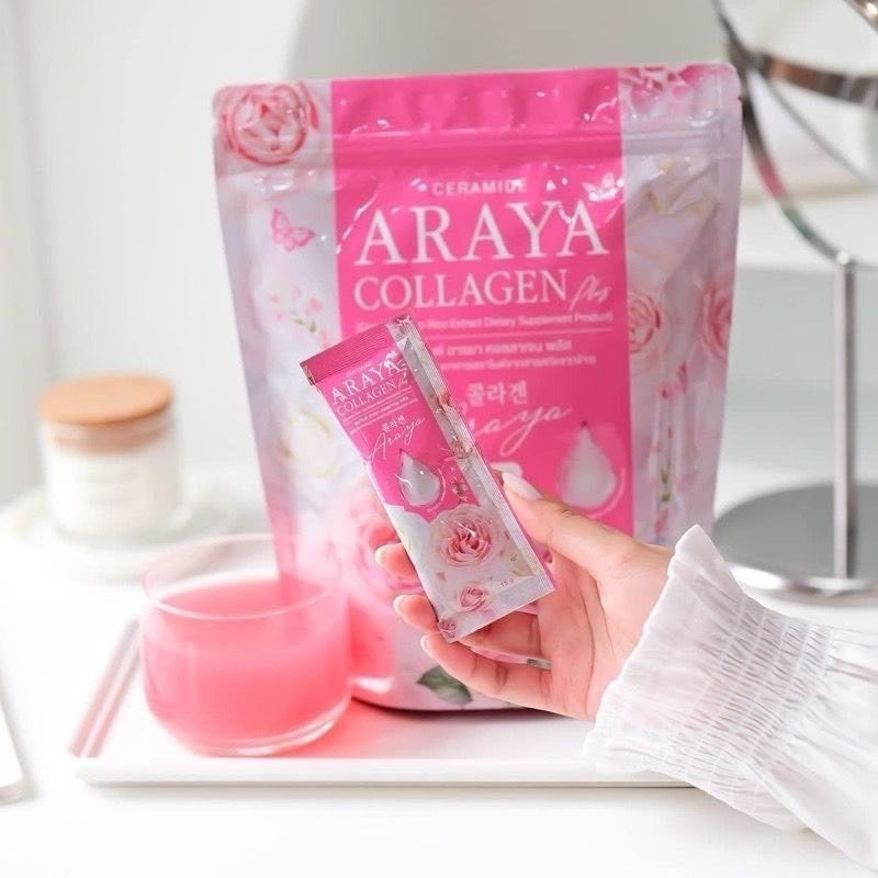 (ซองชมพู) อารยาคอลลาเจน ARAYA COLLAGEN CERAMIDE คอลลาเจนราสพ์เบอร์รี่ 1 ห่อ 15 ซอง | Shopee Thailand