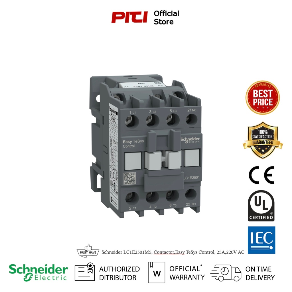 Schneider LC1E2501M5, Contactor,Easy TeSys Control, 25A, 11kW 15HP ...