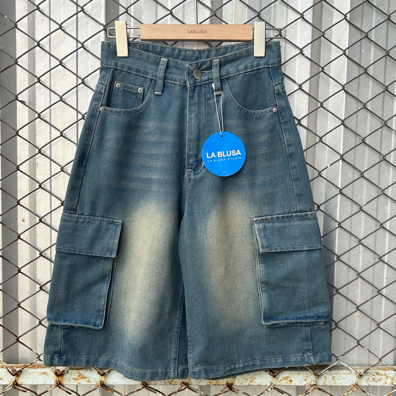 “รหัส L257” กางเกงขา 4ส่วน กระเป๋าคาร์โก้ ความยาว 23นิ้ว | Shopee Thailand