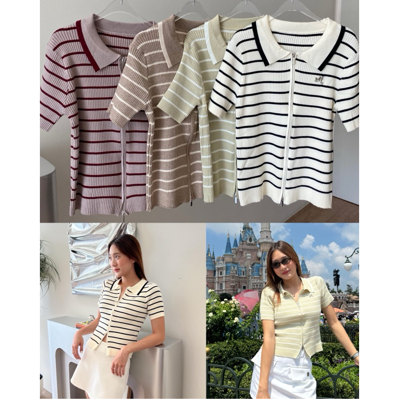 emily knit zippy top เสื้อไหมพรม ซิปรูดหน้า2ฝั่ง เนื้อนุ่ม | Shopee Thailand