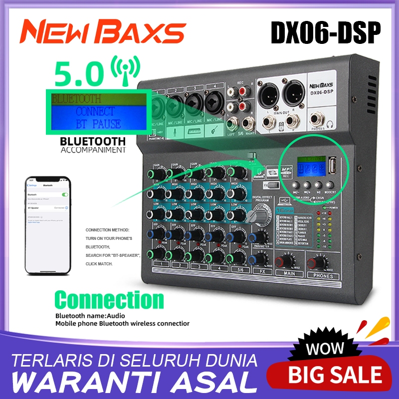 NEW BAXS DX06-DSP 6 ช่องผสมมืออาชีพสนับสนุน PC / USB / MP3 / บลูทู ธ , กีตาร์, ไมโครโฟน, อุปกรณ์ ...