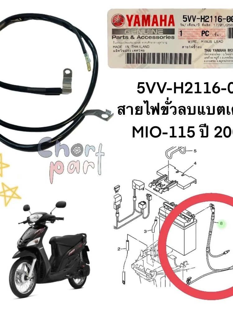 สายไฟขั้วลบ แบตเตอรรี่ แท้ MIO-115 คาร์บู ปี 2004 5VV-H2116-00 YAMAHA 1 ...