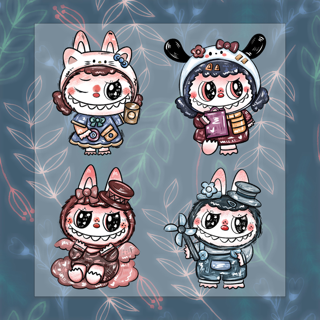 POPMART sticker Labubu สติกเกอร์ การ์ตูนน่ารักสติกเกอร์ตกแต่งเคส ...