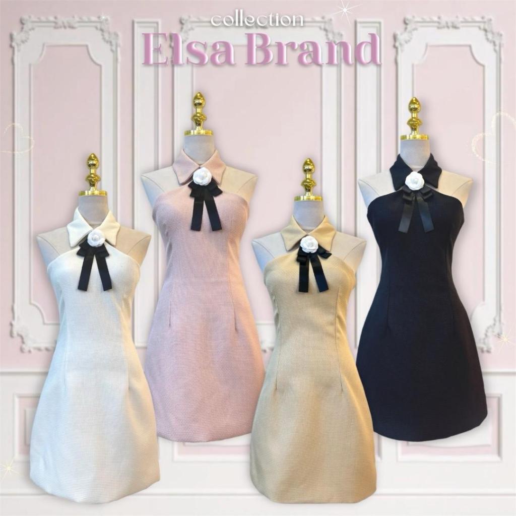 [ELSA] Y039 ชุดเดรสกระโปรงคอปกคล้องคอแต่งเข็มกลัดโบว์ดอกไม้ ดีไซน์สวย ...