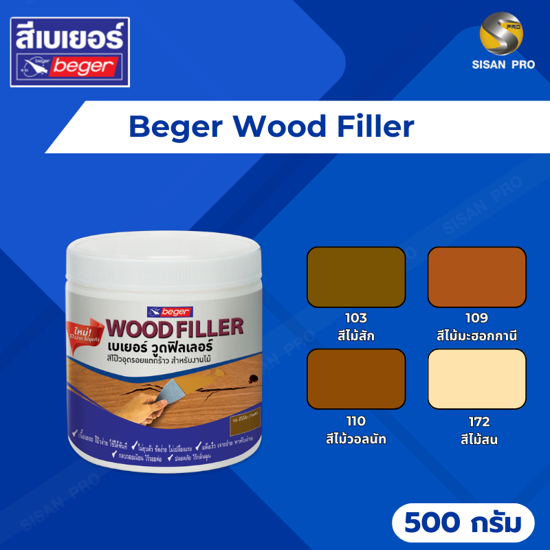 (โปรแถมแปรง) Beger Wood Filler เบเยอร์ วูด ฟิลเลอร์ สีโป๊วไม้ สำหรับอุด ...