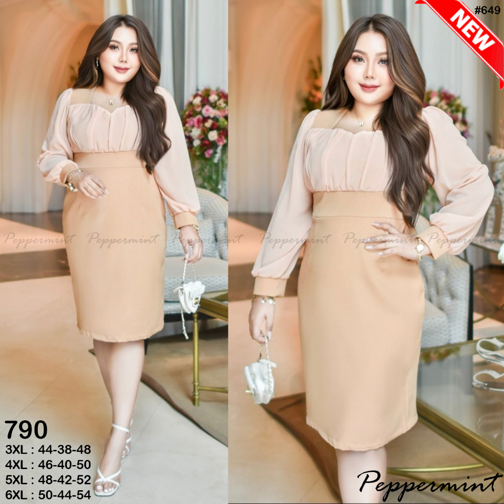 เดรสสาวอวบ ทูโทน ทรงสวย อกถึง50 Peppermint PlusSize (653 649) | Shopee Thailand