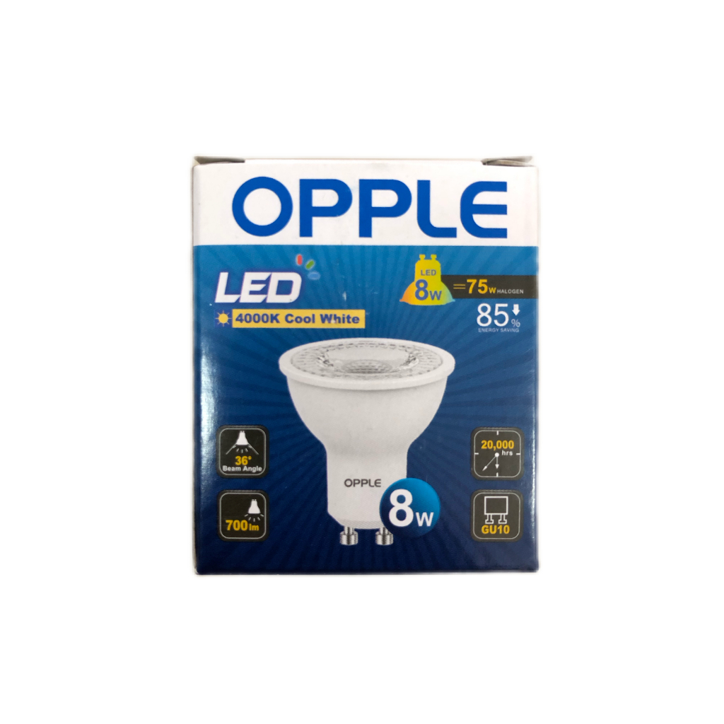 OPPLE หลอดไฟ LED MR16 8W 700 lm 220V ขั้วGU10 แสงคูลไวท์ 4000K | Shopee Thailand