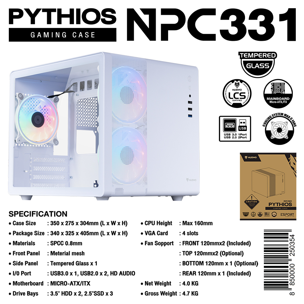(NPC-331)Nubwo เคสคอมพิวเตอร์ NPC-331 PYTHIOS GAMING PC CASE แถมพัดลม ARGB 3 ตัว[สินค้าประกัน ...