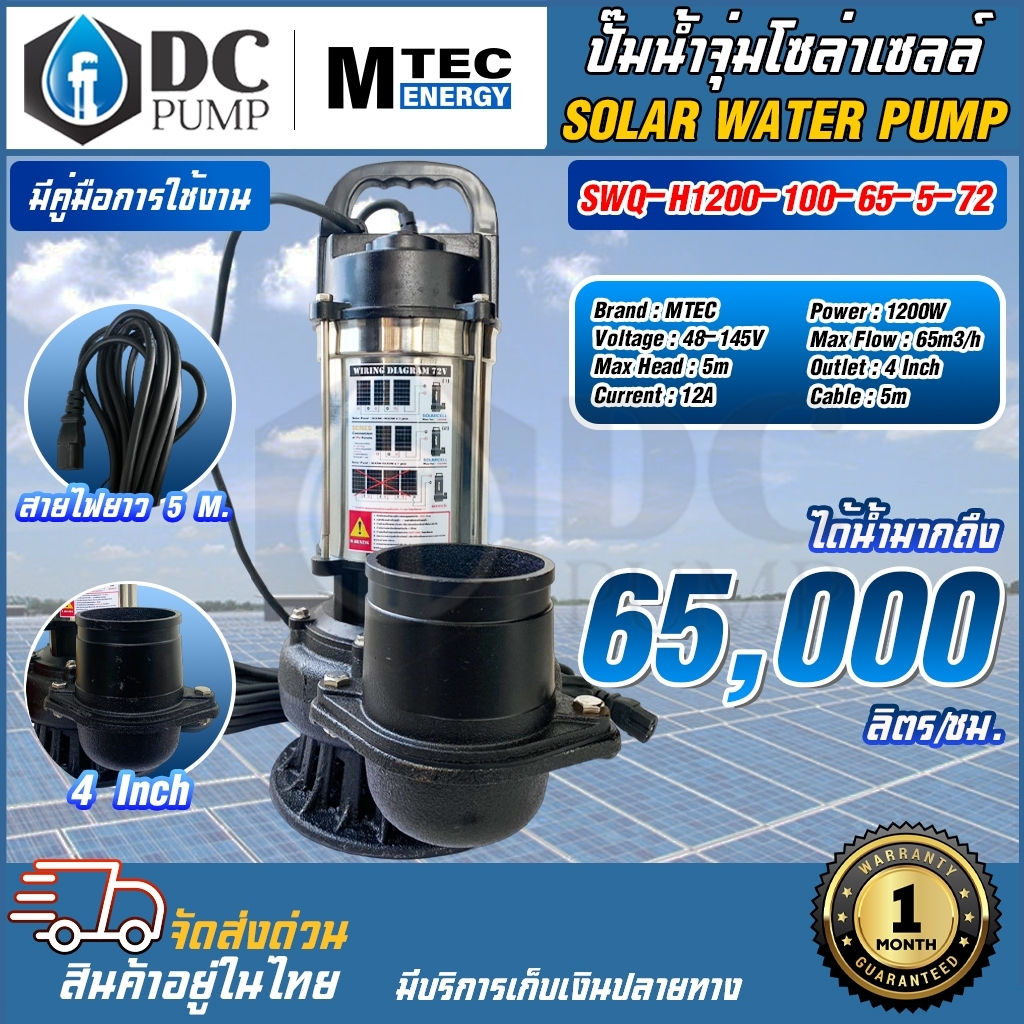 ปั๊มน้ำจุ่มโซล่าเซลล์MTEC รุ่นSWQ-H1200-100-65-5-72 ท้่อส่งน้ำ 4 นิ้ว ปั๊มน้ำสแตนเลสSOLAR WATER ...