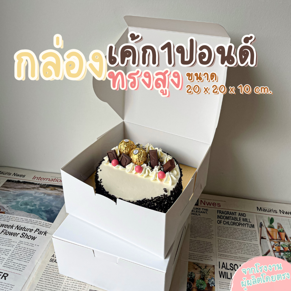 Ploy Box กล่องเค้ก 1 ปอนด์ ทรงสูง (20ใบ/แพ็ค) ขนาด 20 x 20 x 10 CM ...