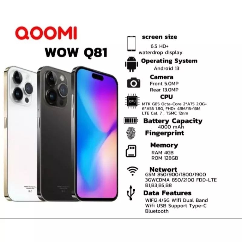 โทรศัพท์มือถือ Qoomi รุ่น Wow Q81จอใหญ่ 6.5 นิ้วRAM 4GB ROM 128 เล่น ...