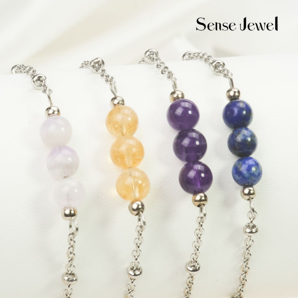 Sense Jewel - กำไลข้อมือ หินมงคล 3 เม็ด โซ่แสตนเลส ลายโซ่จิ๋วเม็ดกลม ...