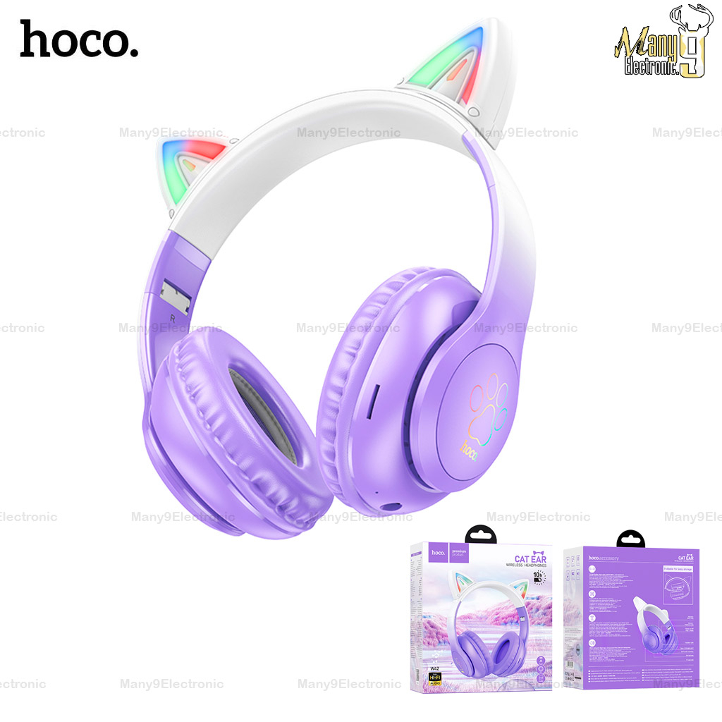 HOCO W42 หูฟังแมว แต่งไฟ LED สุดน่ารัก หูฟังบลูทูธเฮดโฟน BT 5.3 รองรับ ...