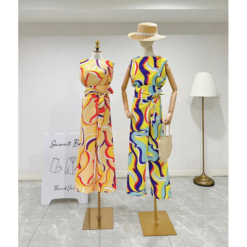 "Wrap pant set" ดีเทลตัวเสื้อแขนกุดมีซิปด้านหลัง | Shopee Thailand