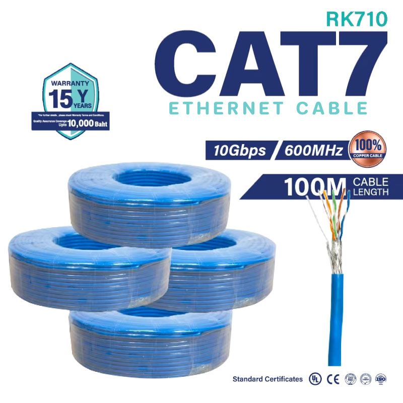 CAT7 Ethernet cable 10Gbps 600MHz 100เมตร CABLE สีฟ้า รุ่น RK710 ...