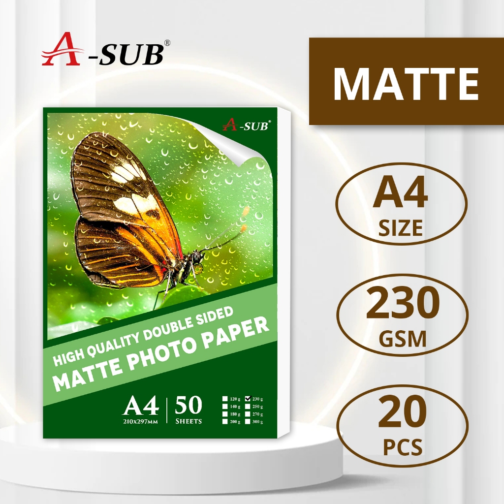 A-SUB Double-Sided Matte Photo Paper 230gsm 20pcs Photograph Printing ...