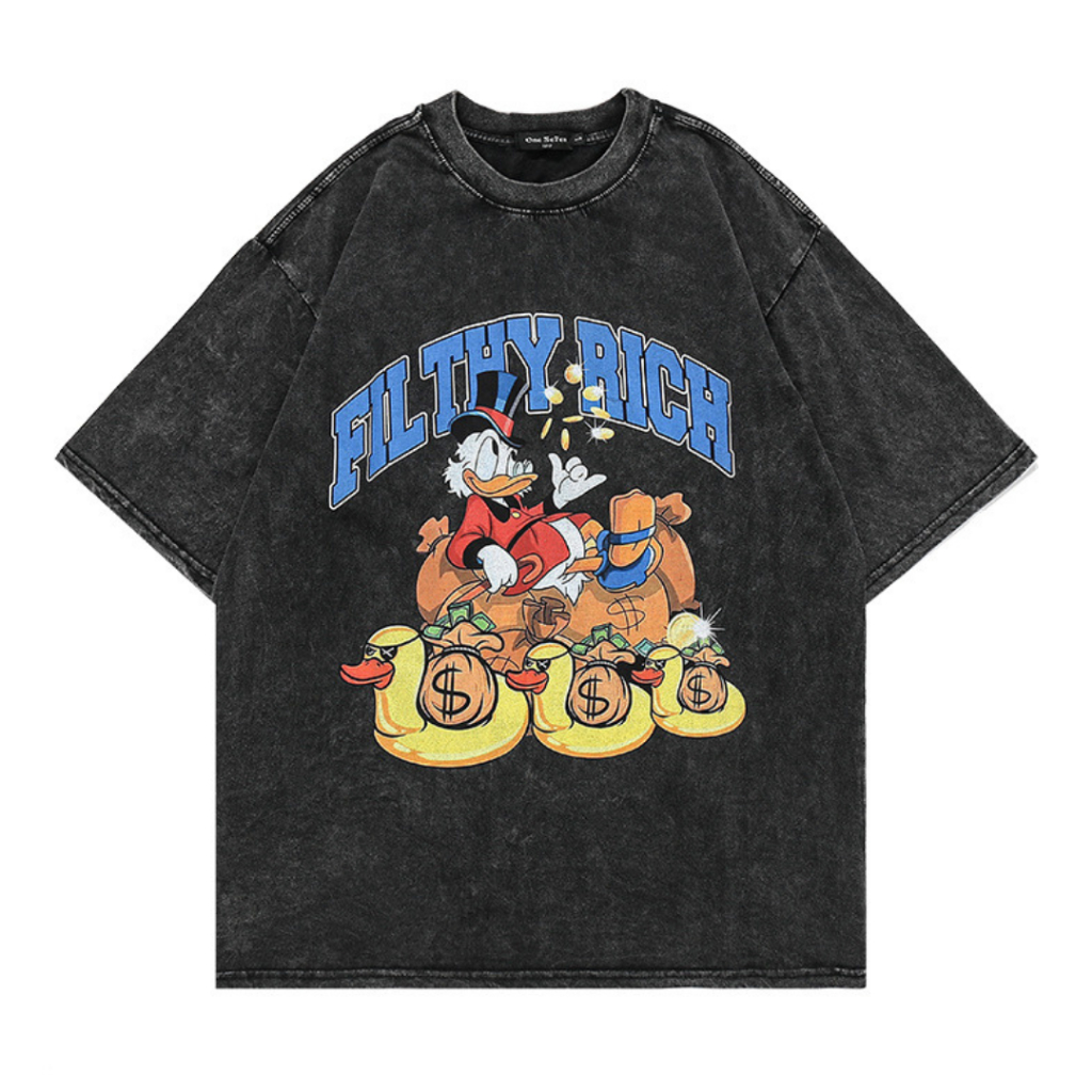 เสื้อยืดผ้าฟอกลายการ์ตูนเป็ด Korea Filthy Rich T-shirt Premium | Shopee ...