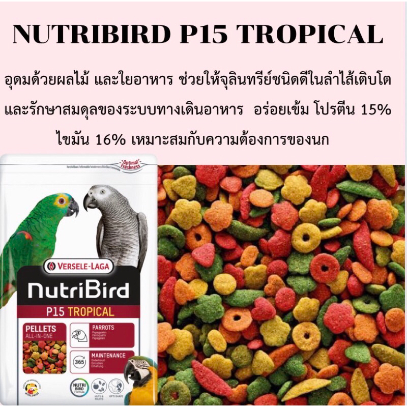 Nutribird P15 Tropical อาหารเม็ดสำเร็จรูป แบ่ง 200g /500g | Shopee Thailand