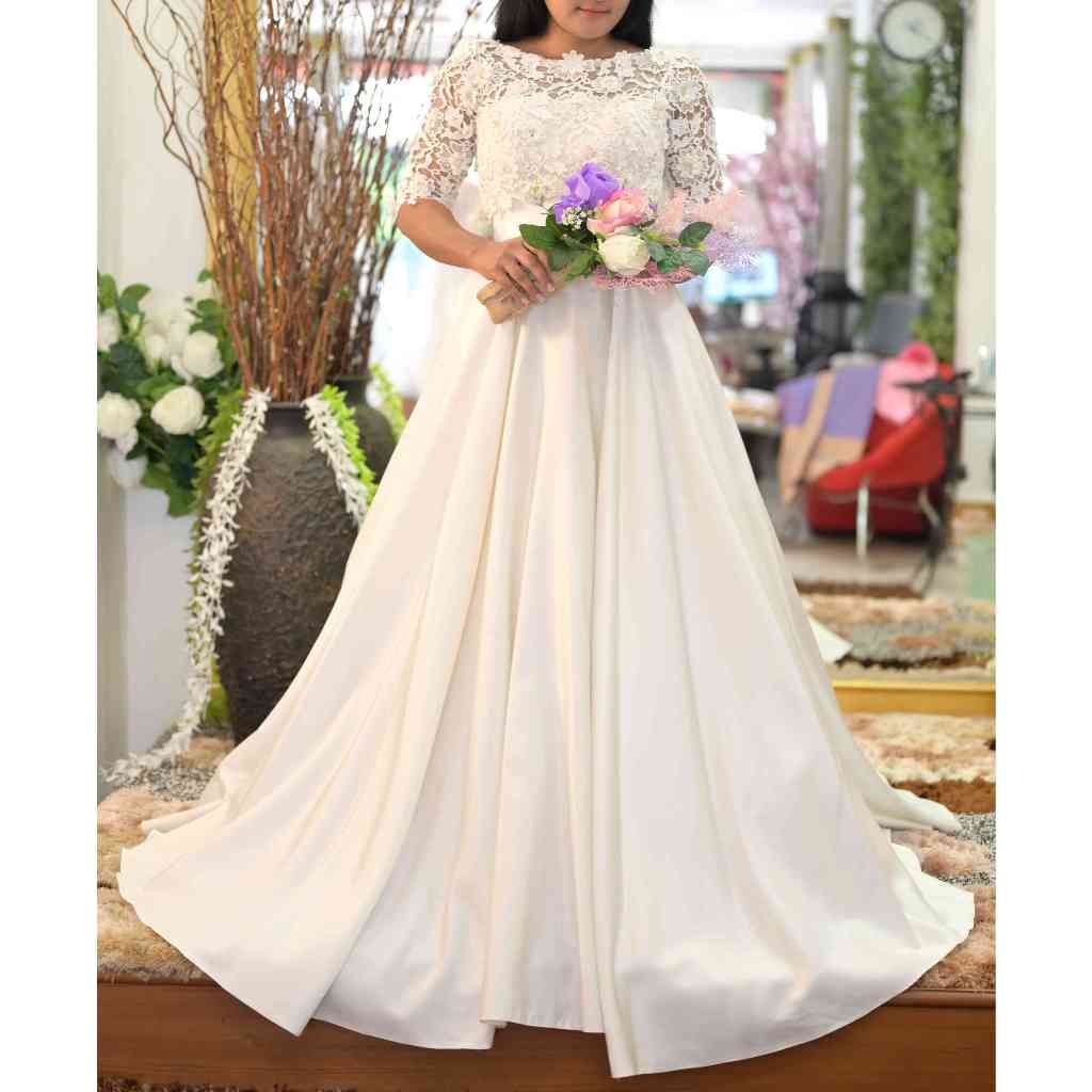 C098 ชุดเจ้าสาว ชุดแต่งงาน ชุดถ่ายพรี Size S-M (อก 30-35 เอว 25-28 ...