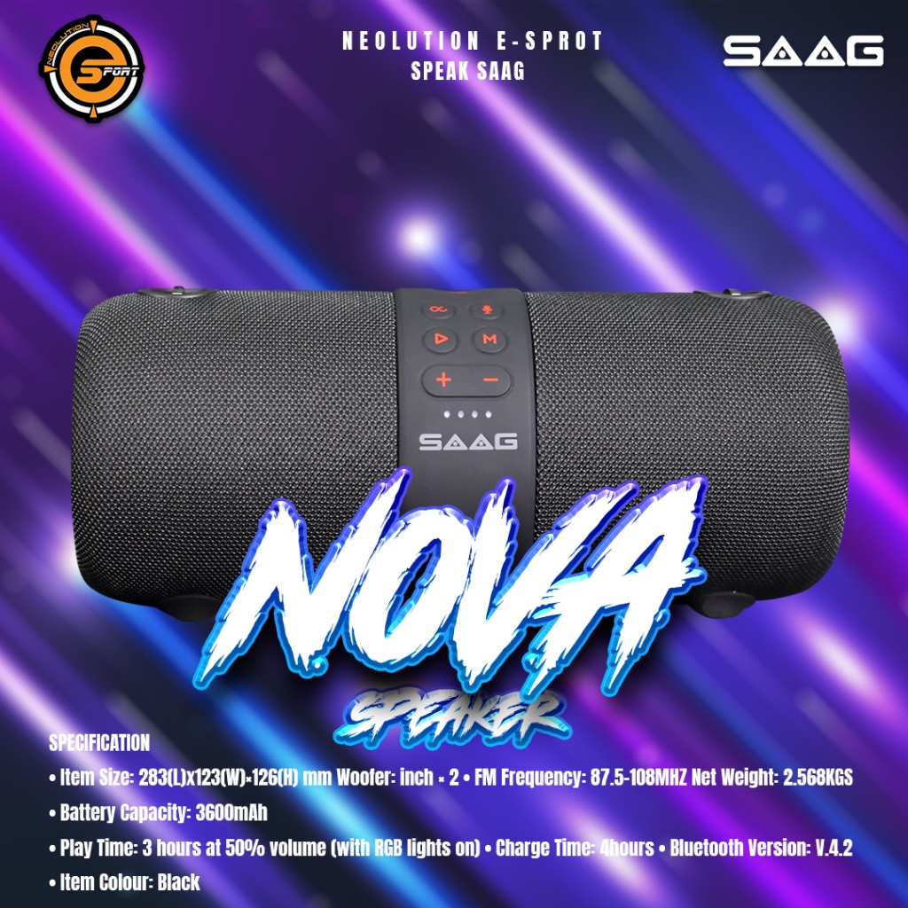 SAAG Bluetooth Speaker Nova ลำโพงบลูทูธ เบสแน่น กันน้ำ ไฟRGB ลำโพงพกพา | Shopee Thailand