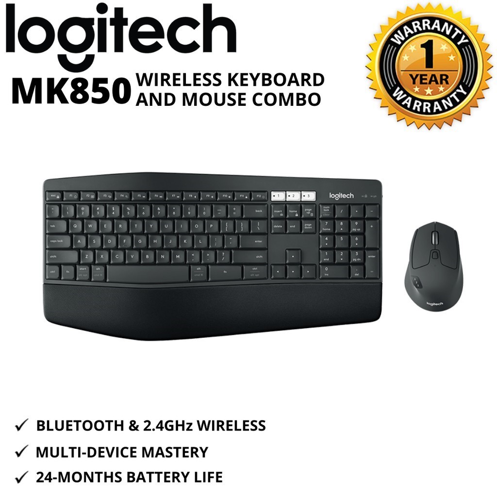คีย์บอร์ดและเมาส์ไร้สาย Logitech Mk850 Performance Wireless Keyboard And Mouse Combo คีย์อังกฤษ