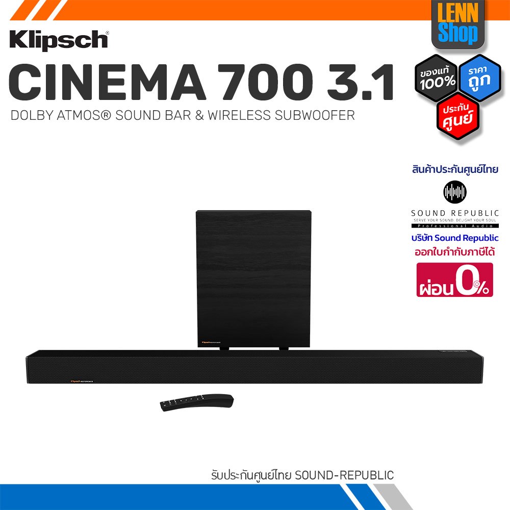 KLIPSCH CINEMA 700 3.1 / DOLBY ATMOS® SOUND BAR & WIRELESS SUBWOOFER ...