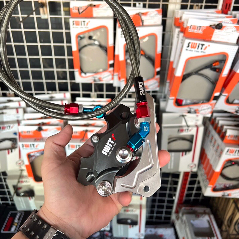 ปั้มด้วงSwit พร้อมขาจับ+สายเบรคSwit หัวงอ 45 ครบชุด งานเเท้ CNC 2พอต มีประกันรั่วซึม | Shopee ...