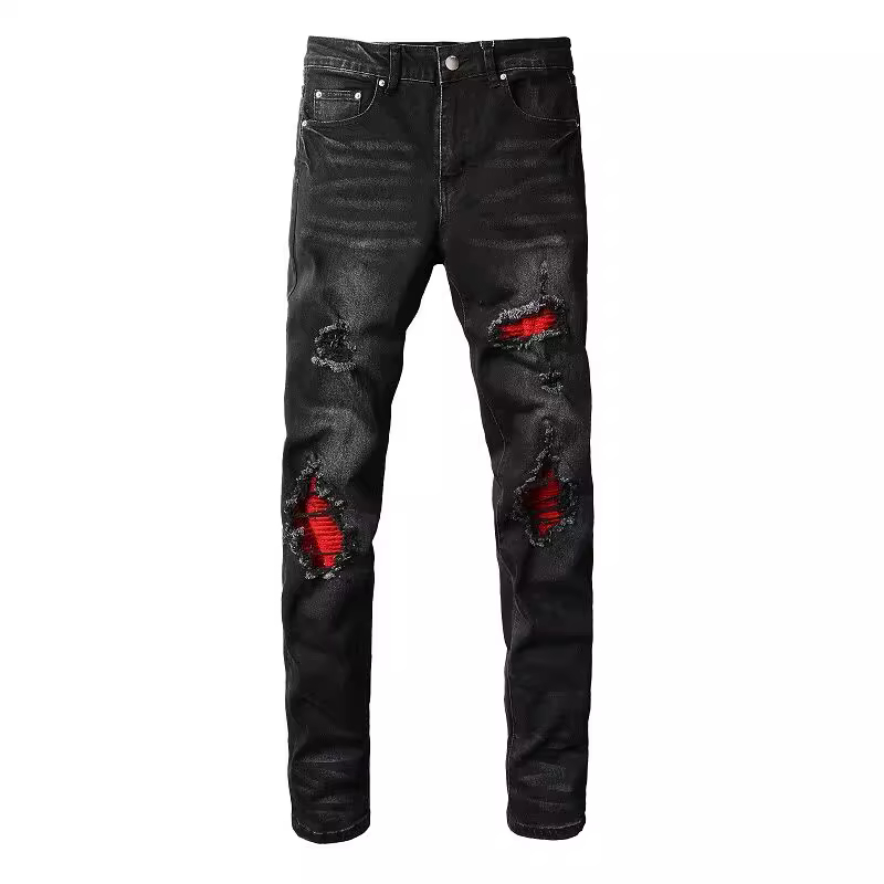 Amiri Black Ripped Holes Red Patch Slim Jean | Shopee Thailand