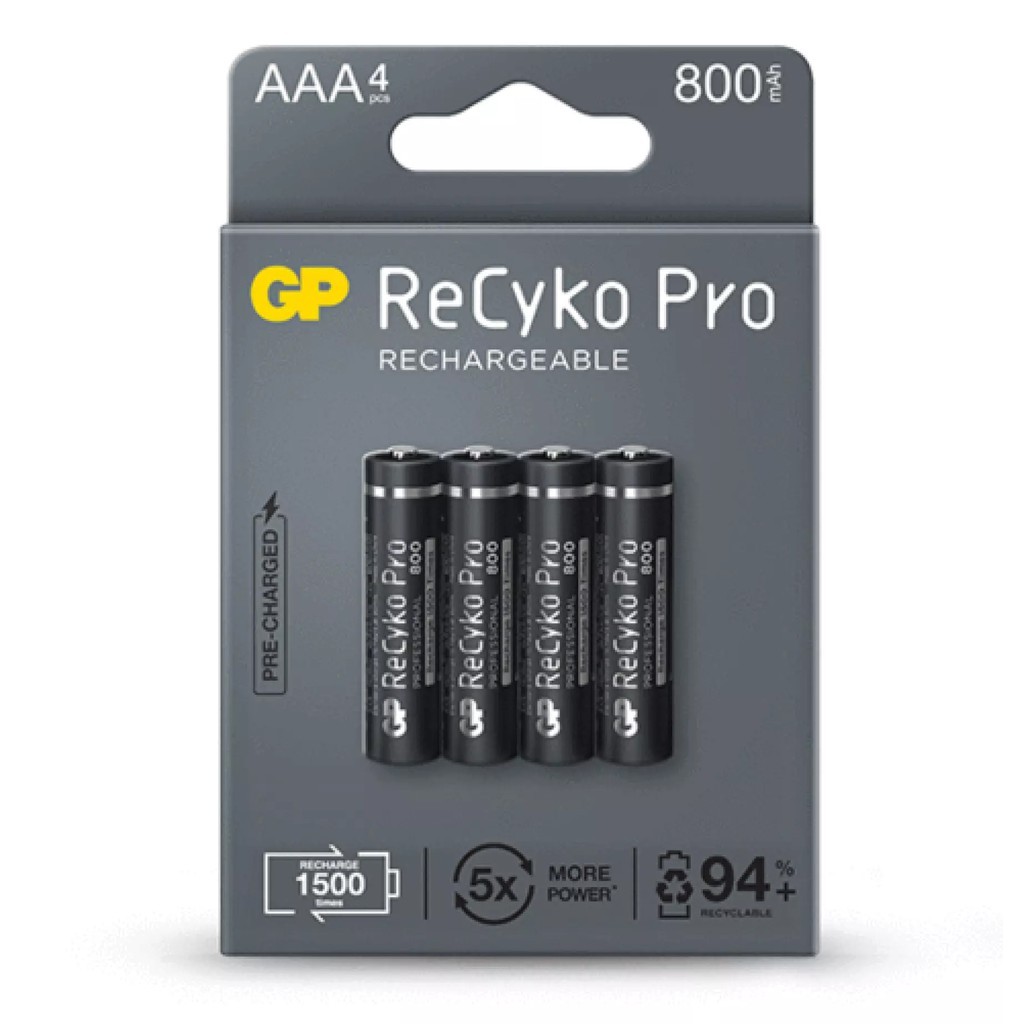 ถ่านชาร์จ GP ReCyko Pro battery 800mAh AAA (แพ็ค 4 ก้อน) (GP85AAAHCB ...