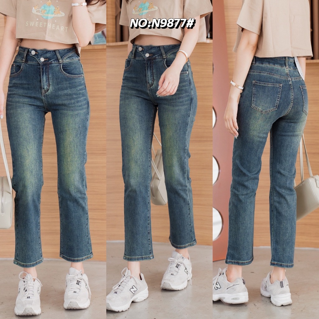 N9877# กางเกงยีนส์ทรงกระบอกเล็ก 8ส่วน | Shopee Thailand