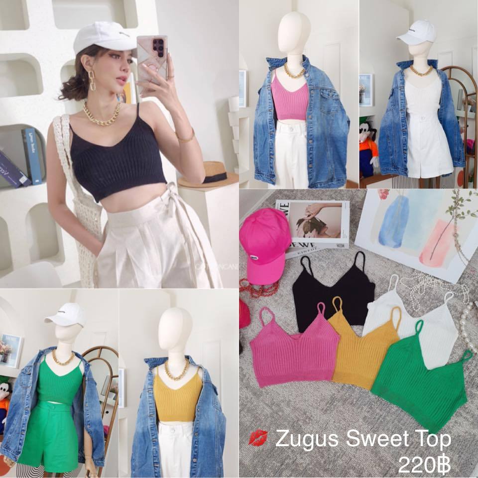 Crop Zugus Sweet เสื้อบราครอปไหมพรมทอสีสวยๆ | Shopee Thailand