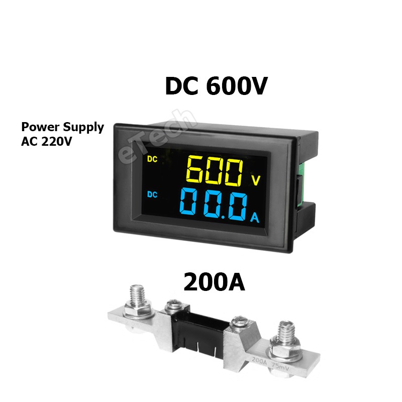 Digital DC High Volt / Amp Meter 0 - 600V DC สำหรับงาน EV Solar Cell โซ ...