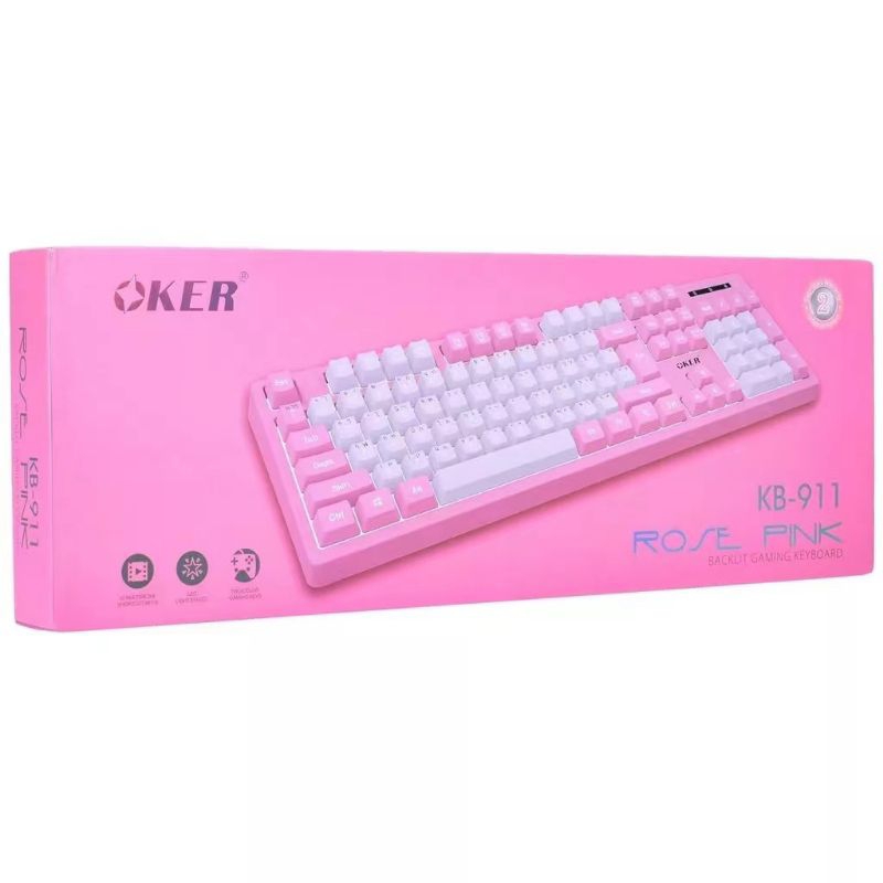 OKER ROSE PINK Gaming Keyboard RGB คีย์บอร์ดสีชมพู สวยๆ OKER KB-911 ...