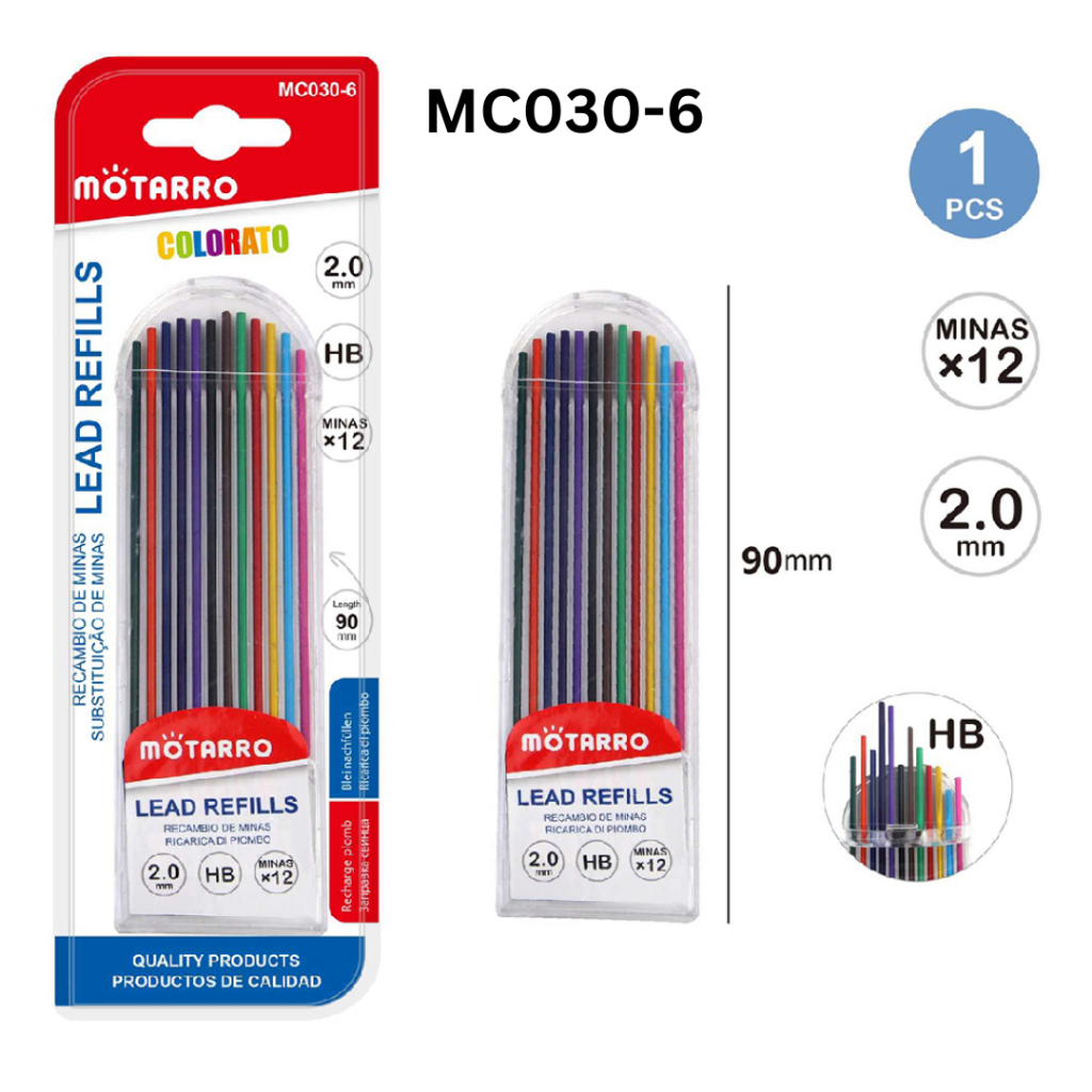 ไส้ดินสอกดไส้ใหญ่ ไส้ดินสอ 2.0mm. HB MOTARRO สีดำ MC030-5 , คละสี MC030 ...