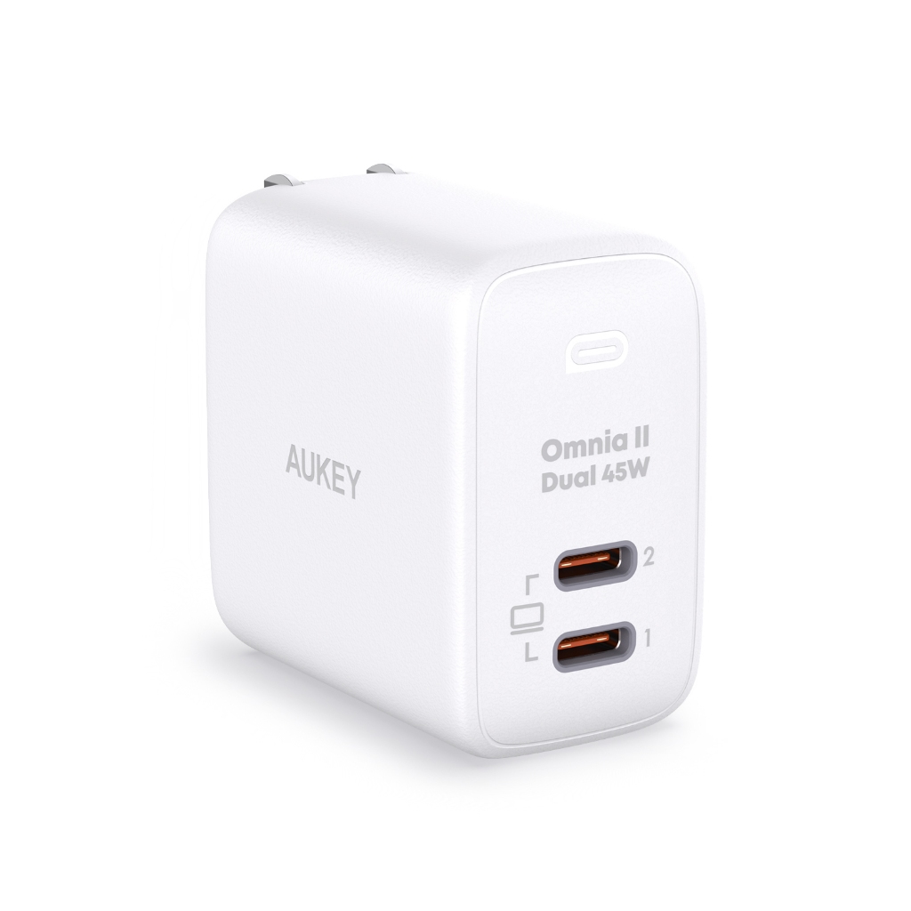 Aukey หัวชาร์จ PA-B4T Omnia II Series 45W Dual Port PD Wall Charger with GaN Power Tech | Moon ...