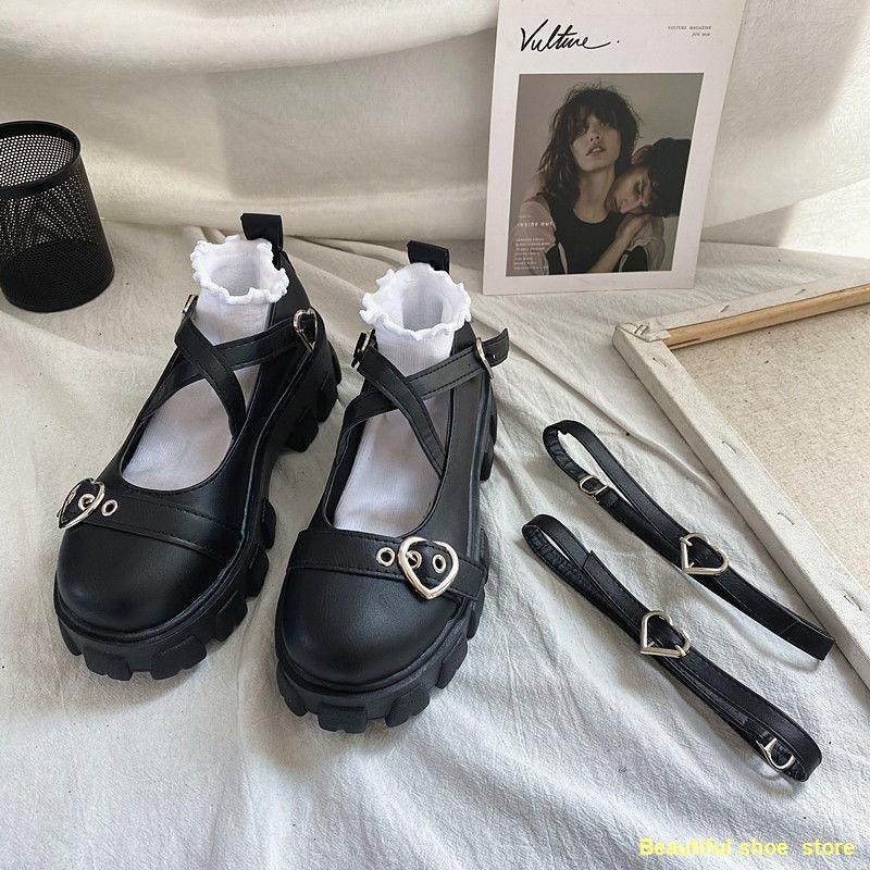 Y2K lolita JK รองเท้าแมรี่เจน รองเท้าหนังสีดำ Size35-40 เพิ่มความสูง สไตล์ญี่ปุ่นน่ารัก | Shopee ...