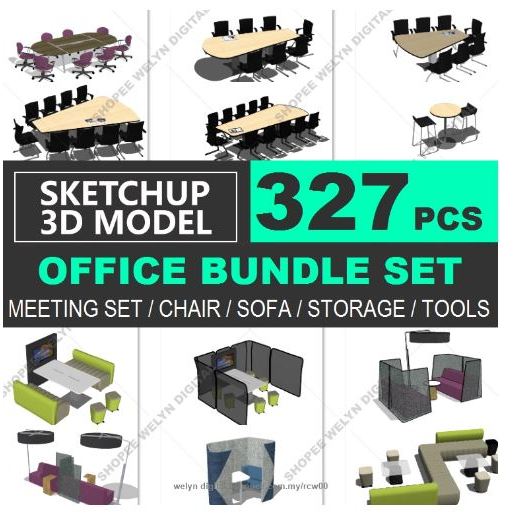 SketchUp | 3D Model 2021 Office Bundle Set 327 for home interior design ...