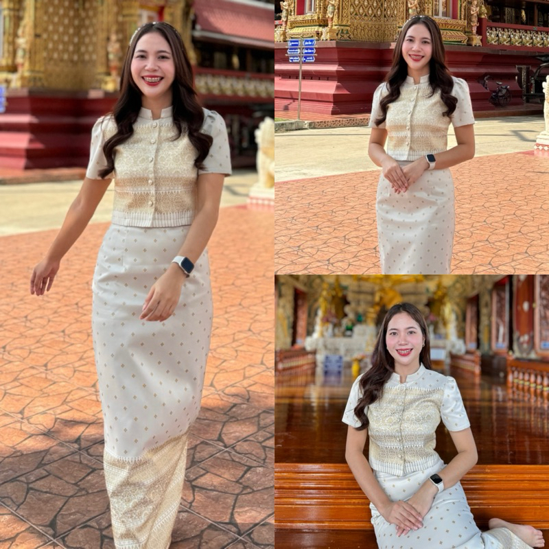 ชุดผ้าไทย ชุดงานบวช อัดกาวอย่างดี สไตล์เรียบหรู by Raphee | Shopee Thailand